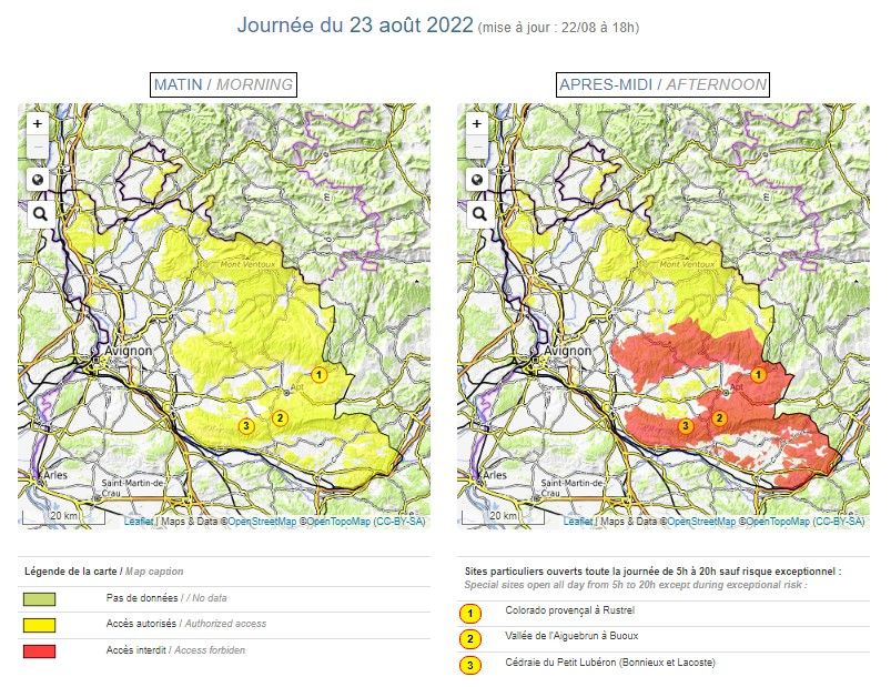 Carte risque incendie dans le Vaucluse le mardi 23 Aout 2022 - luberoninfos.over-blog.com