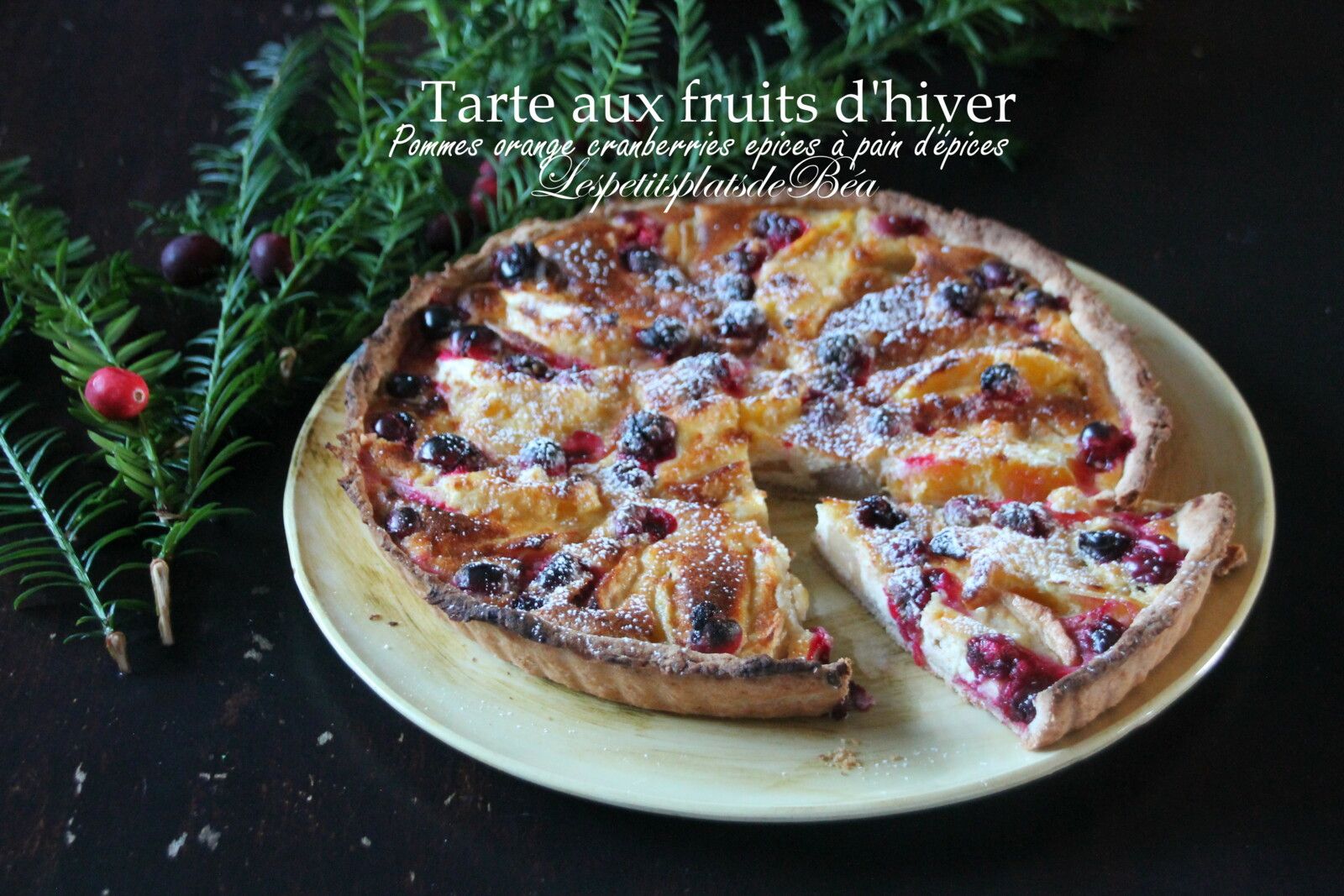 Tarte aux fruits d'hiver et épices à pain d'épices (pommes, oranges ...
