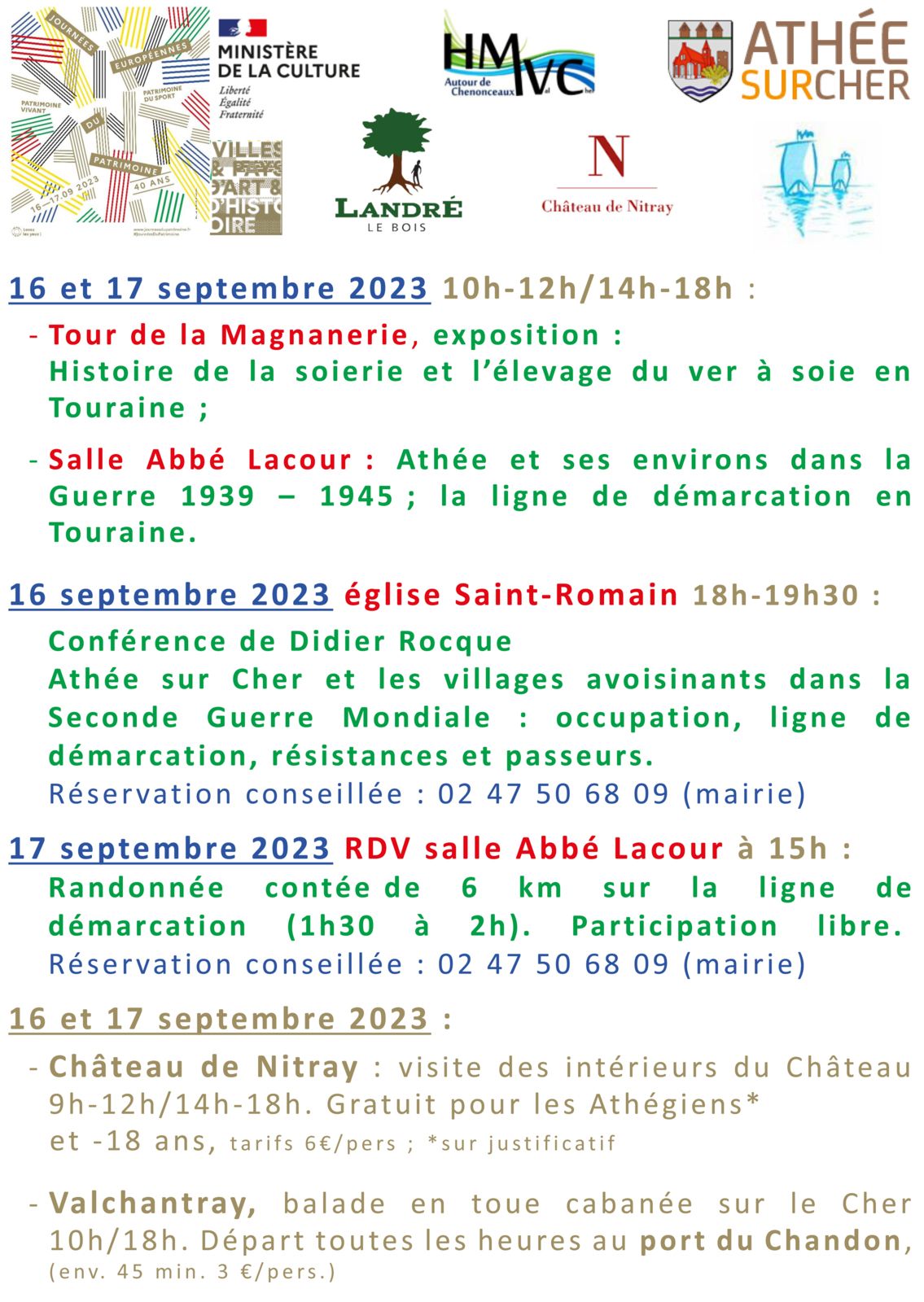 Le programme des journées du patrimoine 2023 à Athée-sur-Cher - ADIRP 37-41